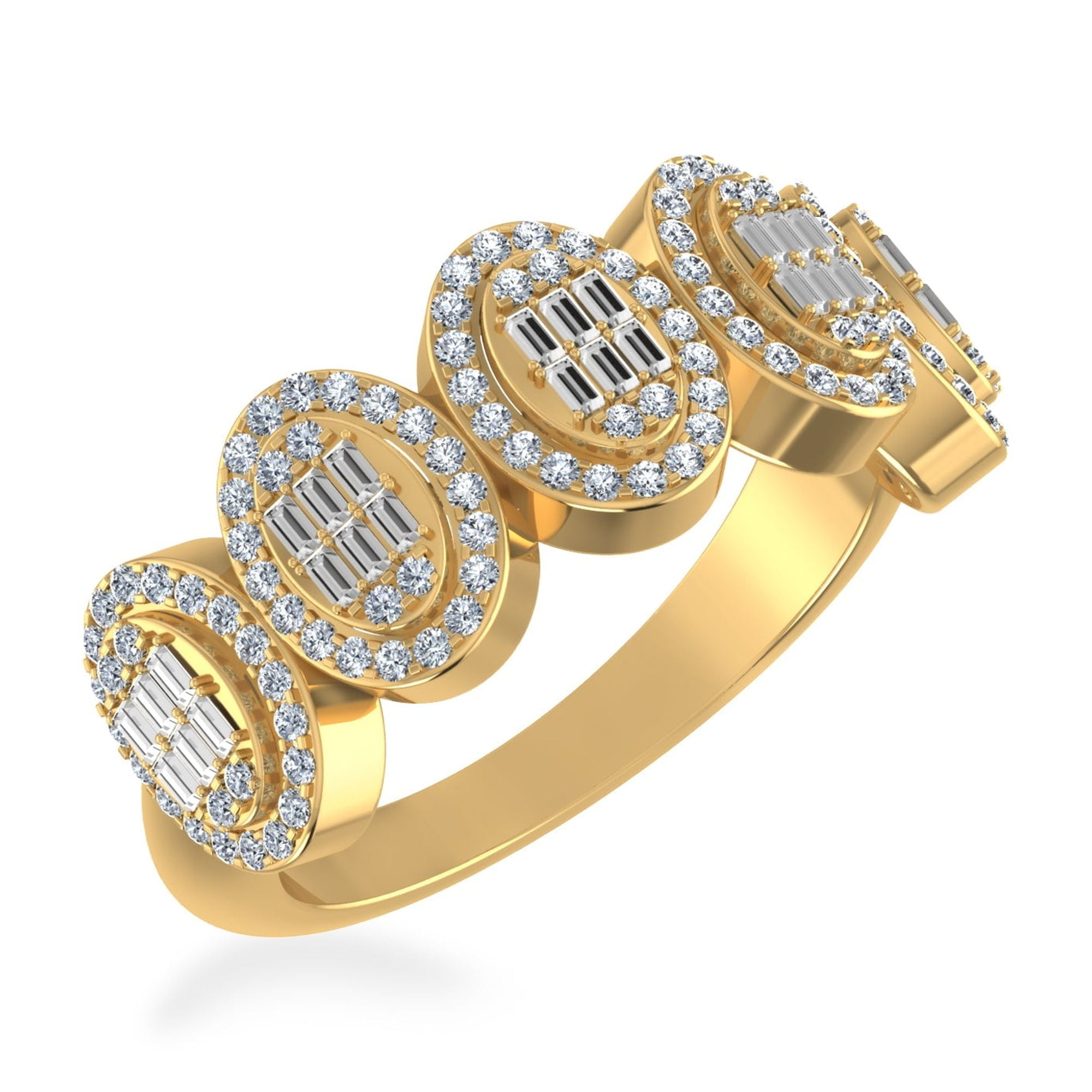 10K Yellow Gold Round Baguette Diamond Oval Shape Designer Womens Band ...