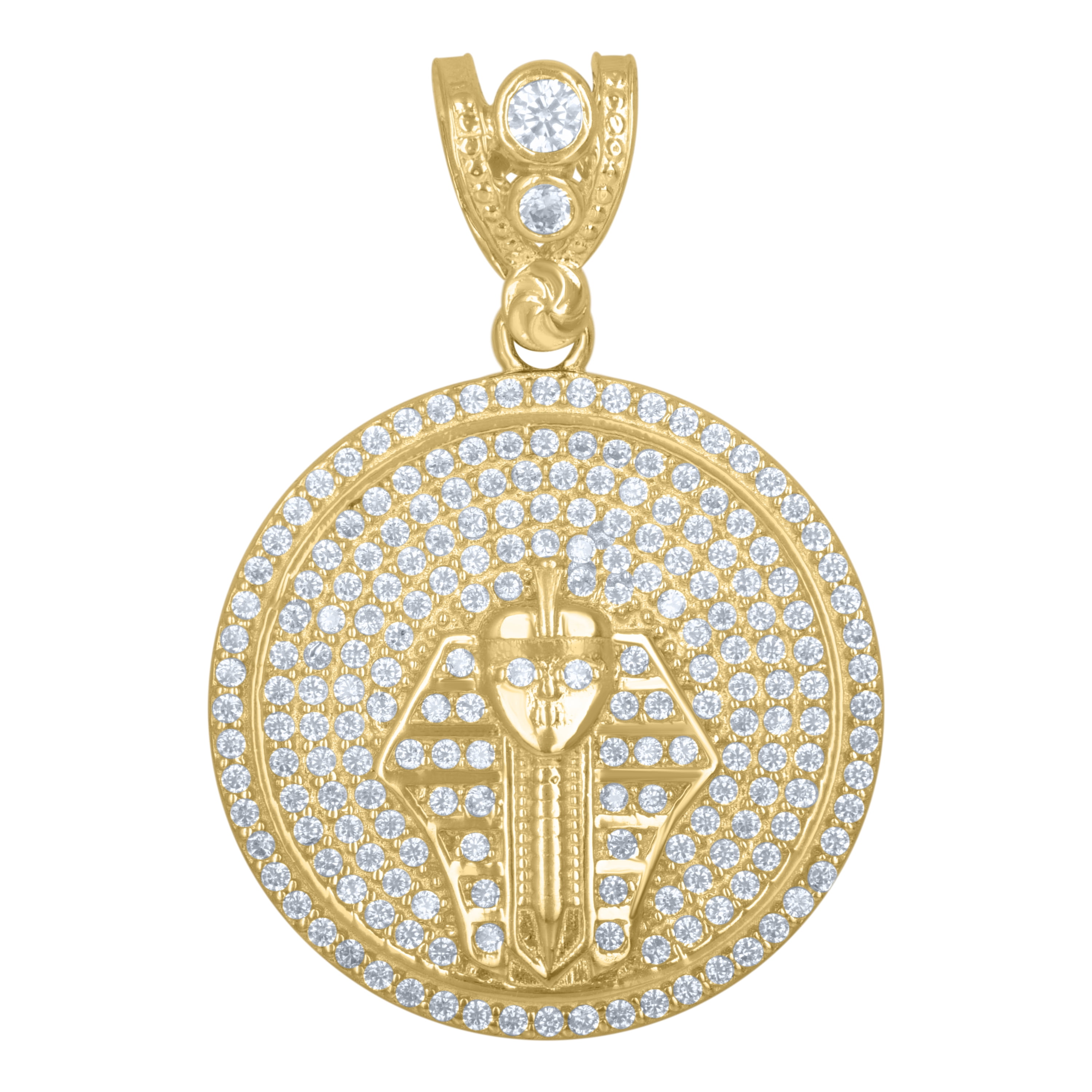 10K Yellow Gold Round CZ Men's 1.40" Iced Out Medallion Egyptian ...