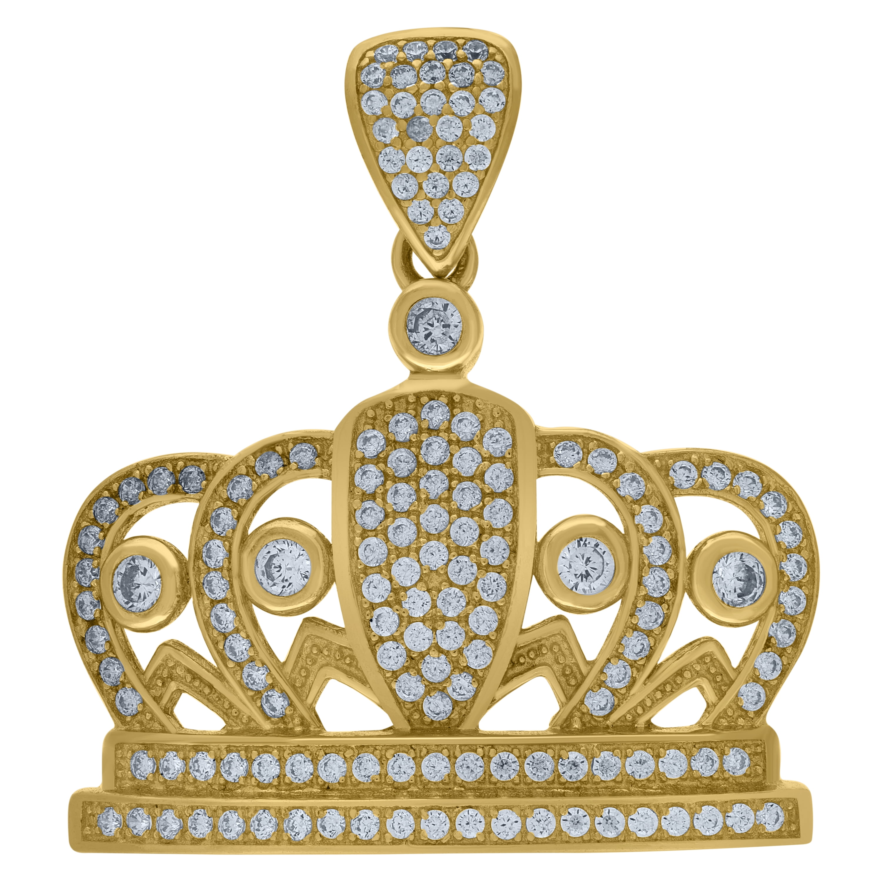 10K Yellow Gold Round CZ Men's 1.40" Iced Out Royal Charm King's Crown ...