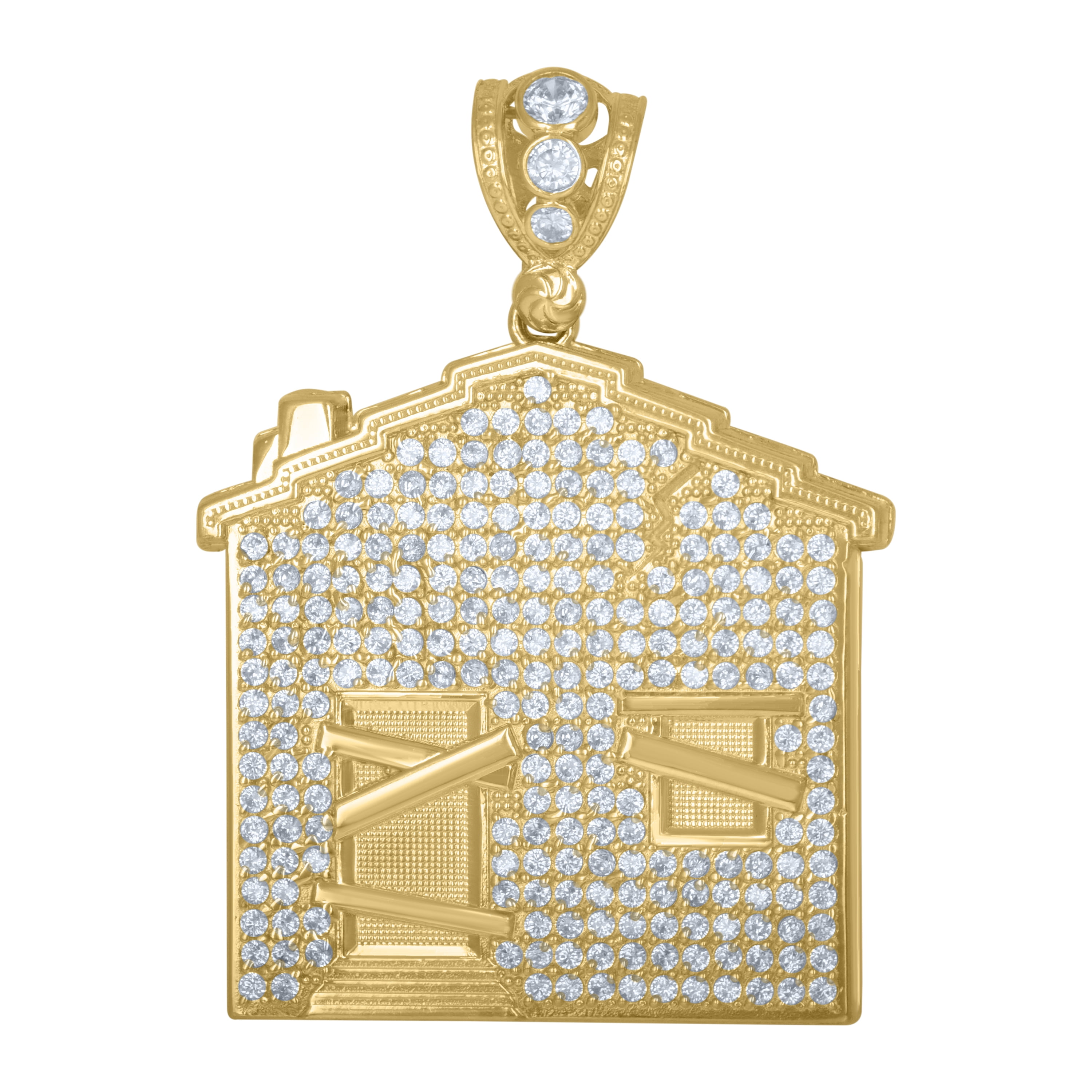 10K Yellow Gold Round CZ Men's 2.20" Iced Out Hip Hop Charm Trap House ...