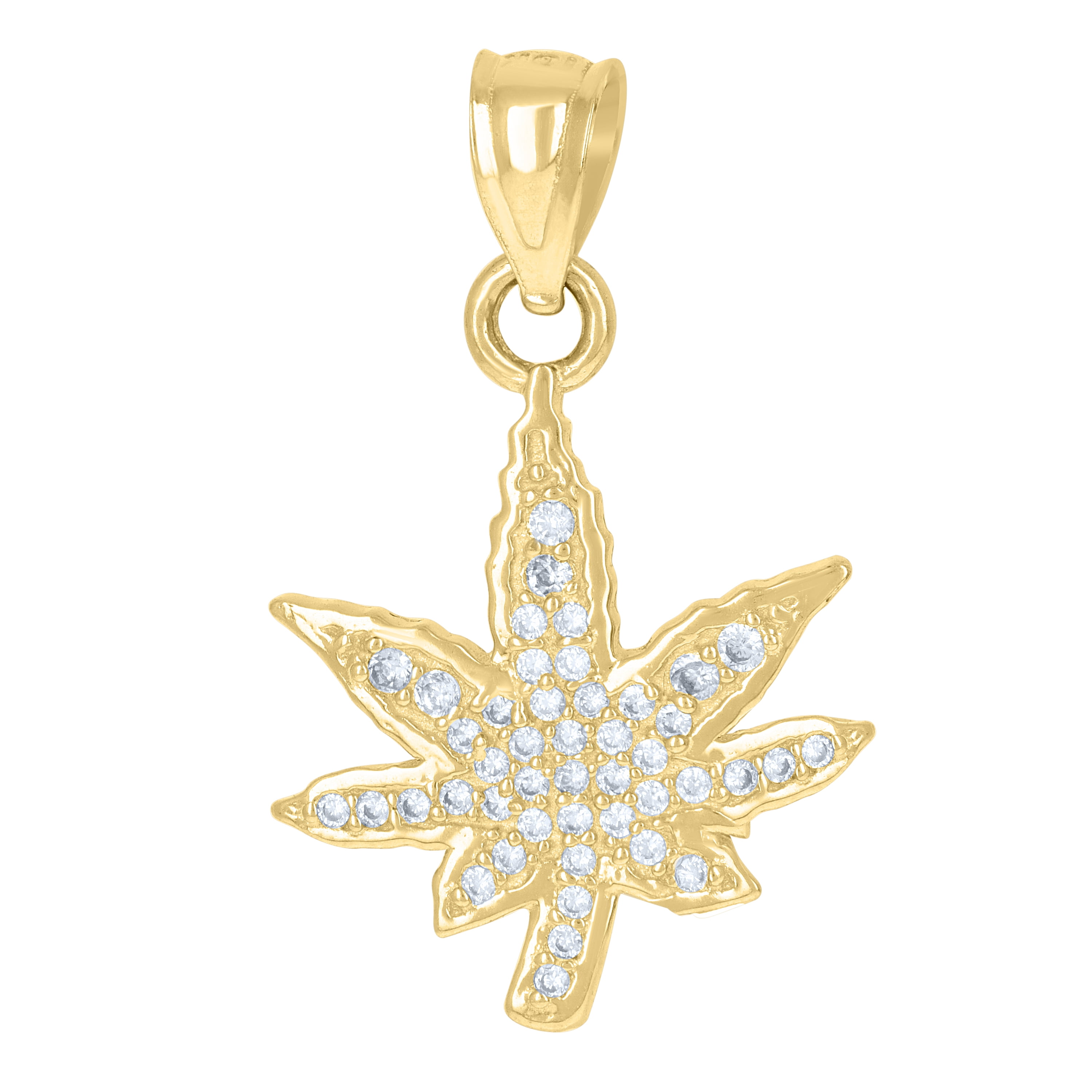 10K Yellow Gold Round CZ Unisex 0.85" Iced Out Charm Weed Marijuana ...