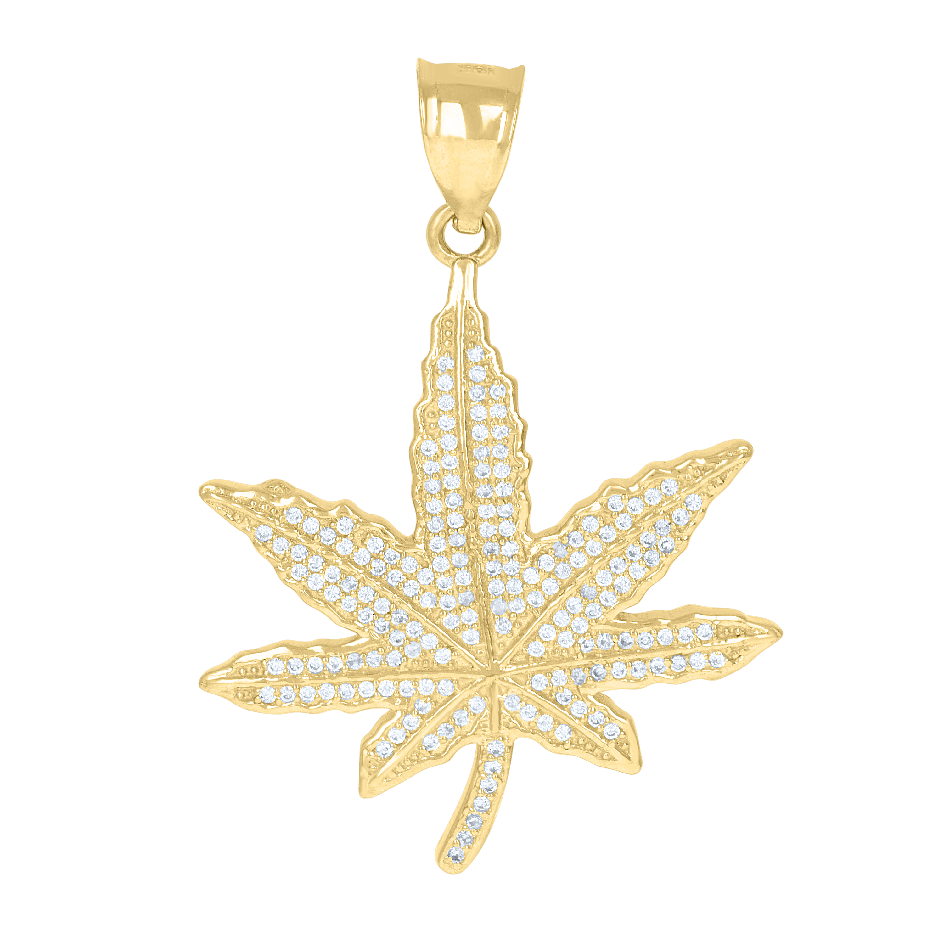 10K Yellow Gold Round CZ Unisex 1.55" Iced Out Charm Weed Marijuana ...
