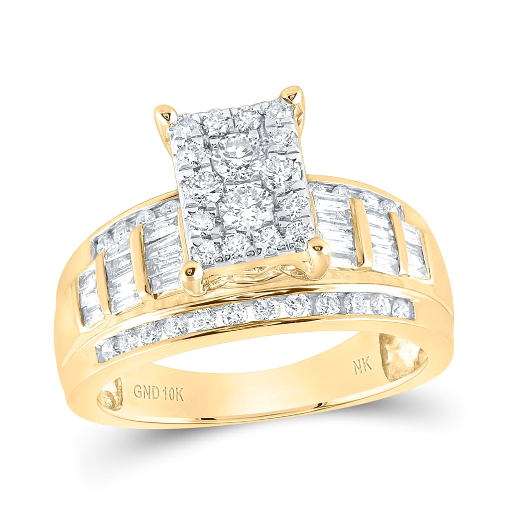 10K Yellow Gold Round Dia. Cluster Bridal Wedding Engagement Ring 7 ...