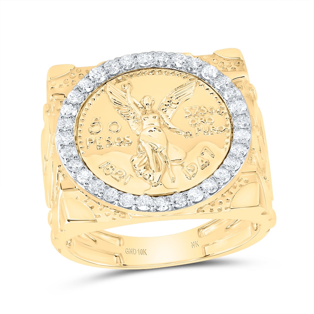 10K Yellow Gold Round Diamond Centenario Statement Nugget Ore Pinky ...