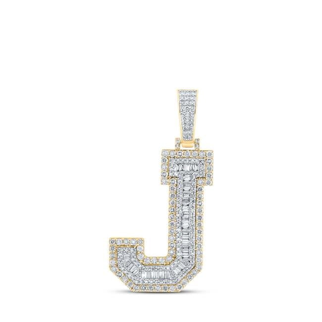 10K Yellow Gold Round Diamond J Initial Letter Charm Pendant - 2 CTTW ...
