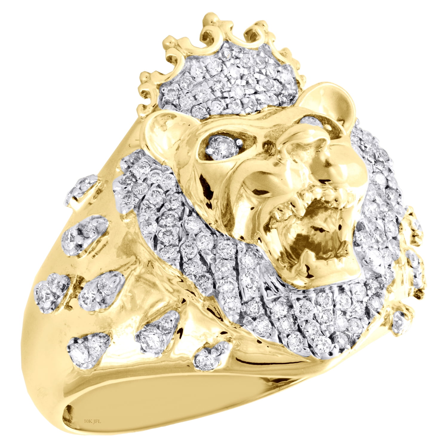 10K Yellow Gold Men's Diamond Lion King Crown Pinky Ring, 24mm Fancy ...