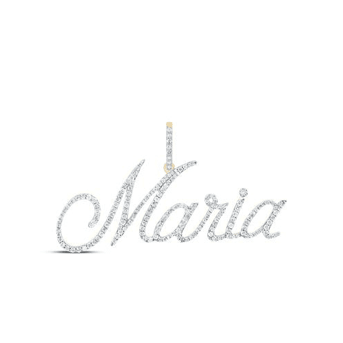 10K Yellow Gold Round Diamond "MARIA" Name Pendant Cursive Font Charm 1 ...