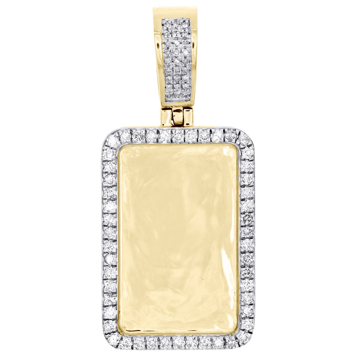 10K Yellow Gold Round Diamond Memory Picture Frame Pendant 1.65" Charm ...
