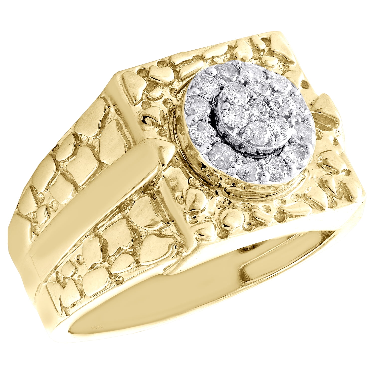 10K Yellow Gold Round Diamond Nugget Ore Halo Cluster Pinky Ring Band 0 ...