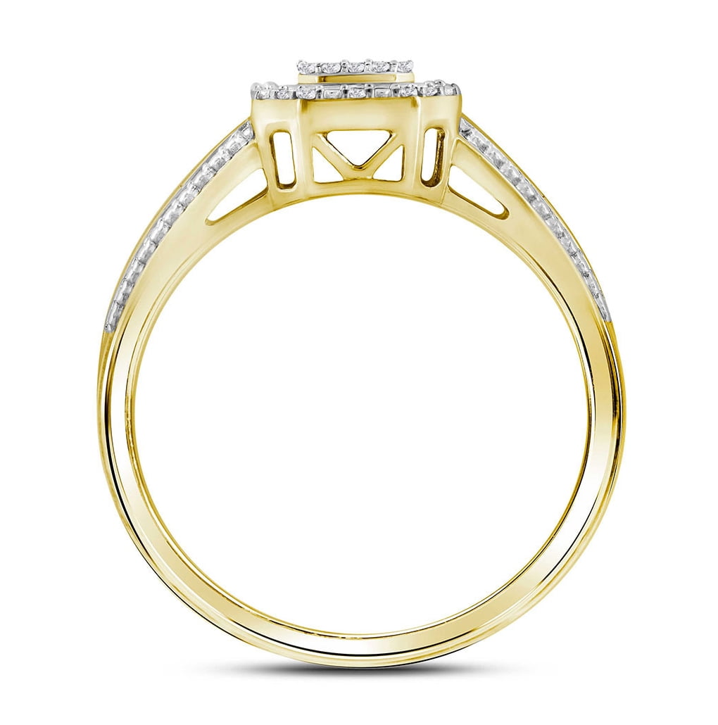 10K Yellow Gold Round Diamond Square Cluster Bridal Wedding Engagement ...