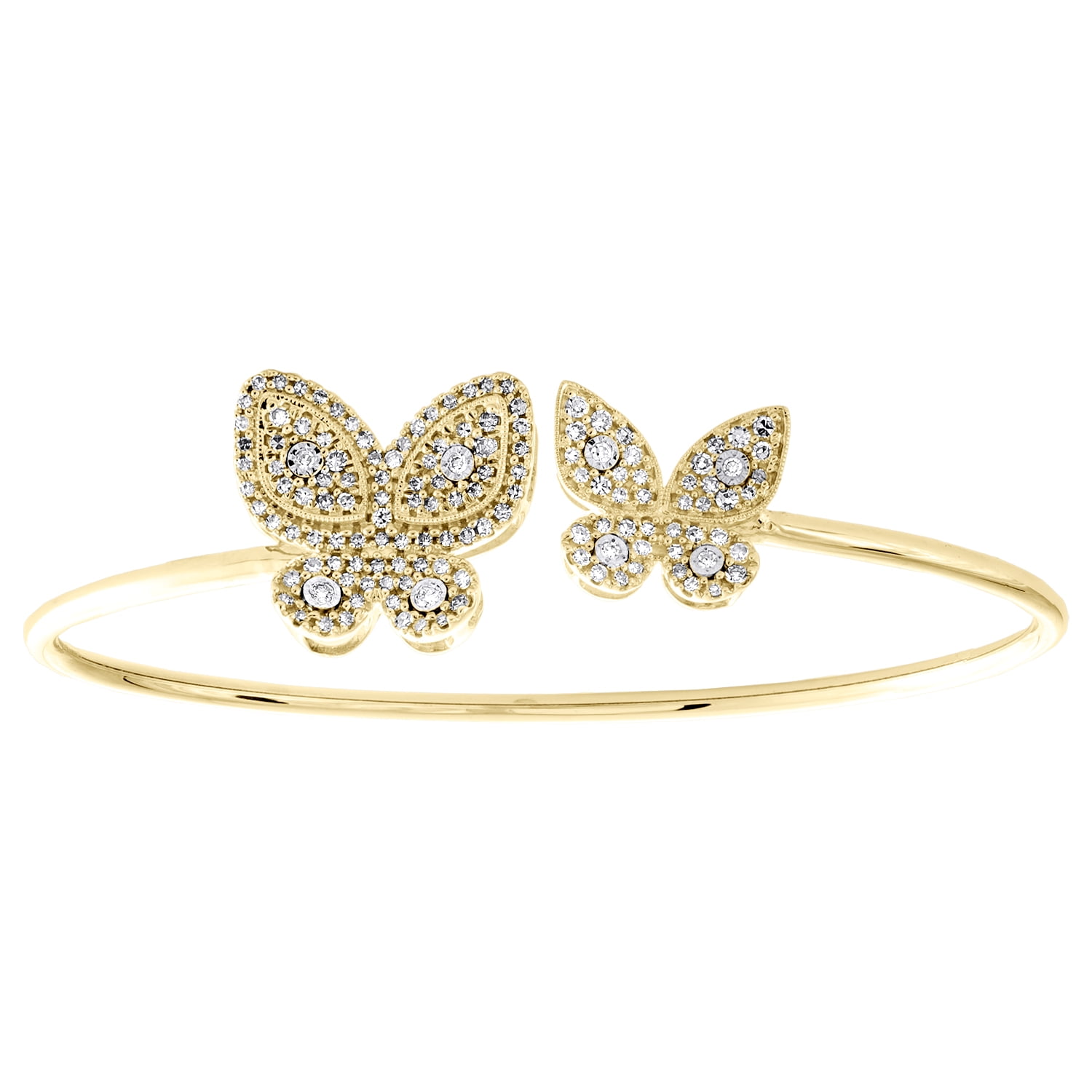 10K Yellow Gold Round Diamond Statement Butterfly Bangle Fancy Bracelet ...