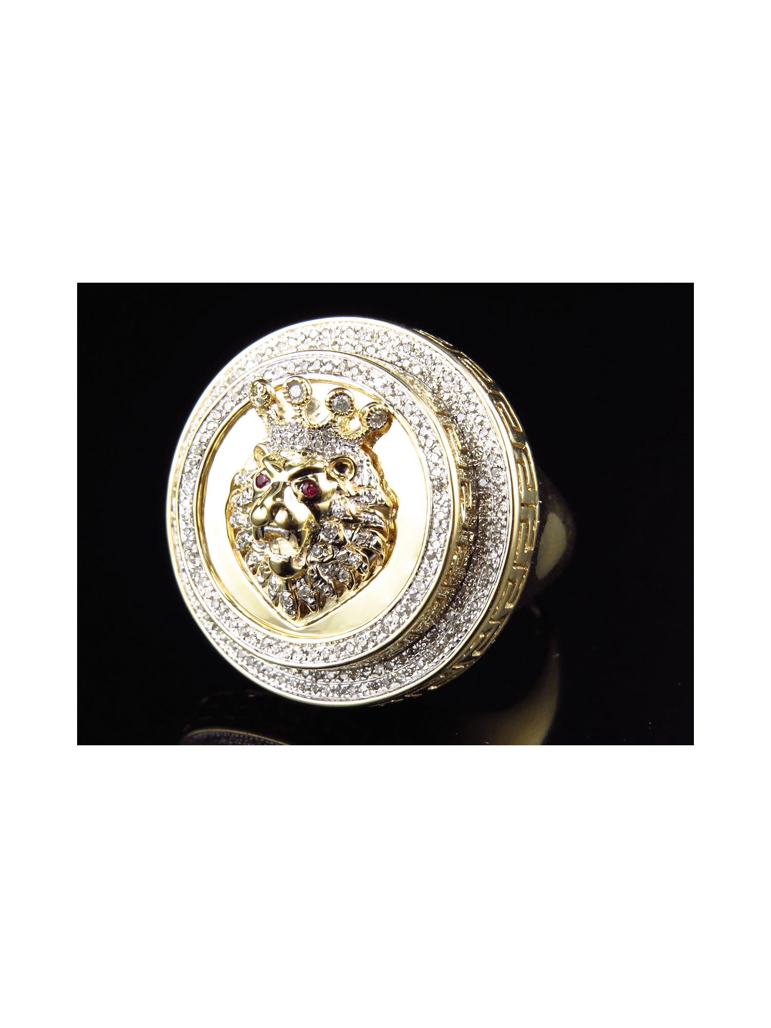 10K Yellow Gold Round Two Tier Crown Lion King Diamond Ring (1.25ct ...