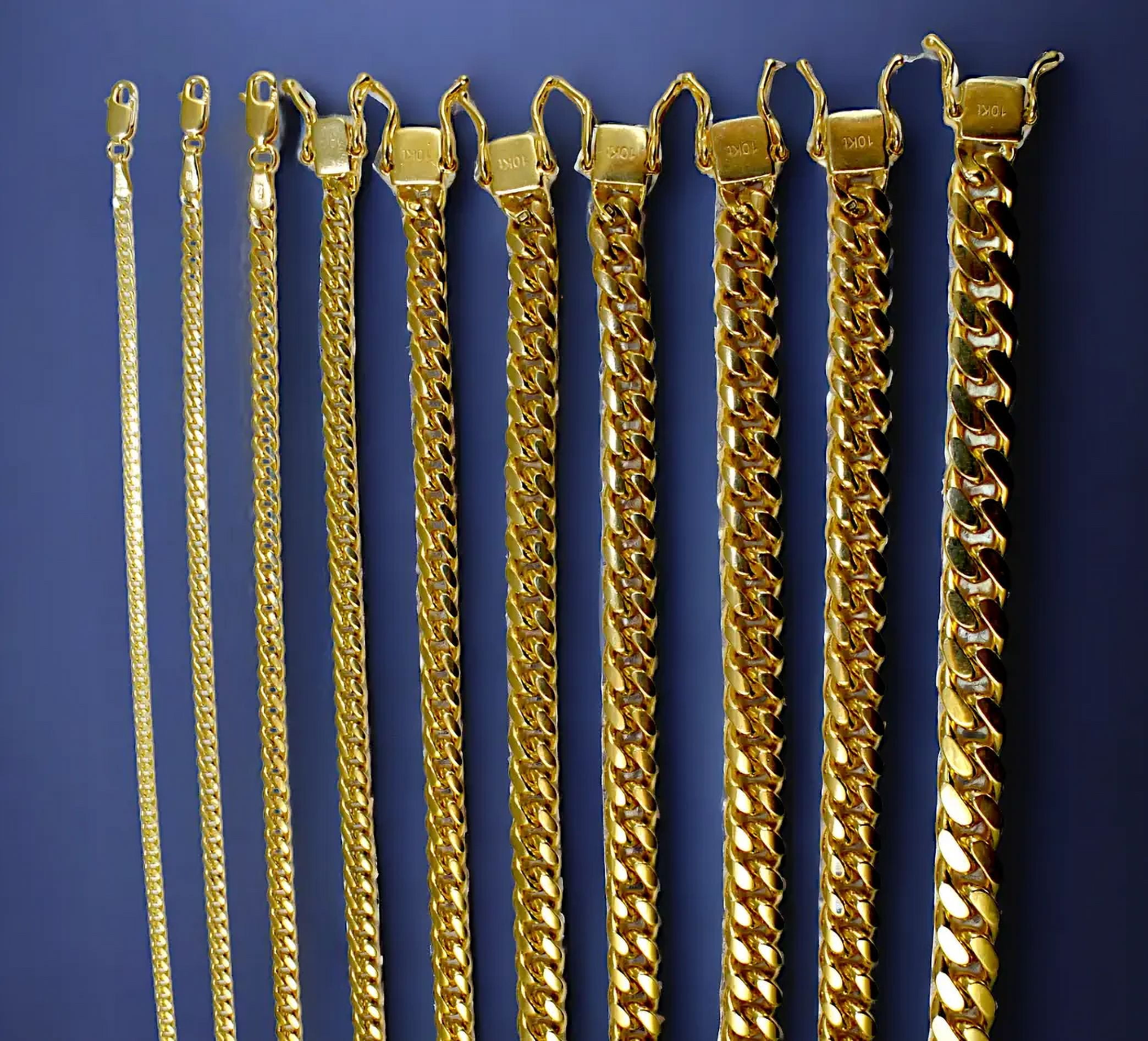 10K Yellow Gold SOLID Miami Cuban Link Chain Necklace Real Men Women ...