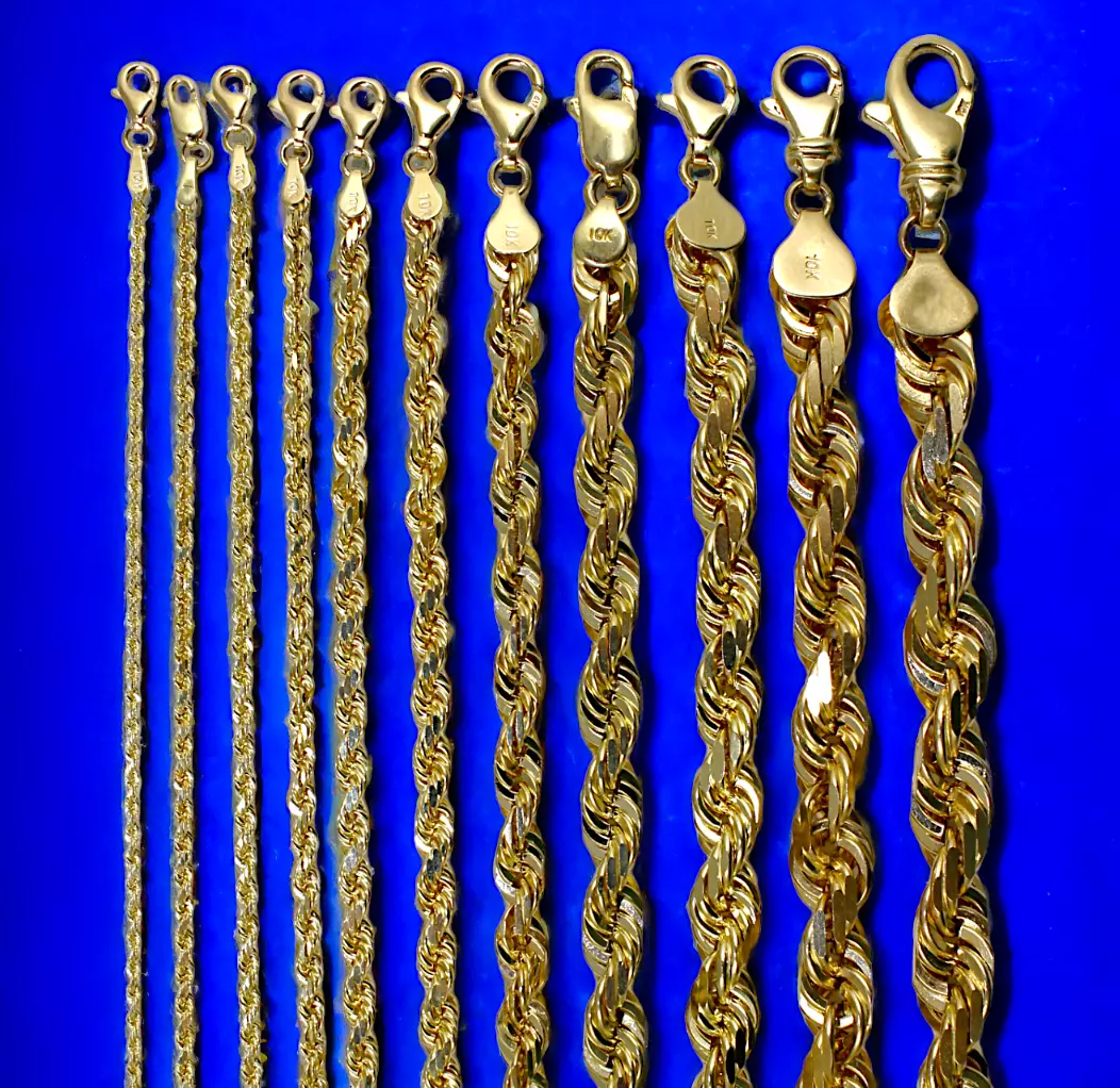 10K Yellow Gold SOLID Rope Chain Necklace Bracelet Diamond Cut Men ...