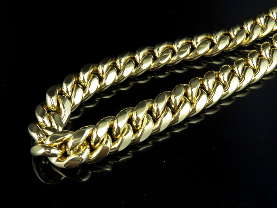 10K Yellow Gold Semi Solid Miami Cuban Link 13 MM Chain with Box Clasp ...