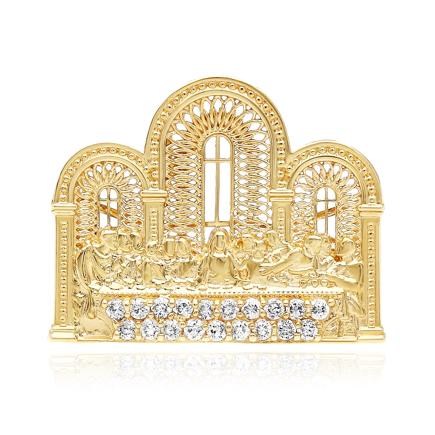 10K Yellow Gold Simulated Diamond Last Supper With Arches Ring ...
