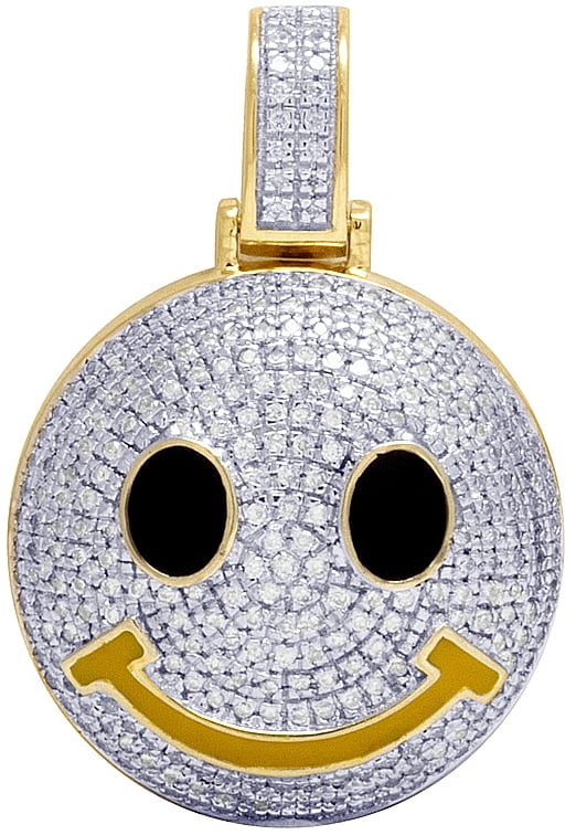 10K Yellow Gold Smiley Face Emoji Diamond Pendant 0.65Ct 1.1" - Walmart.com