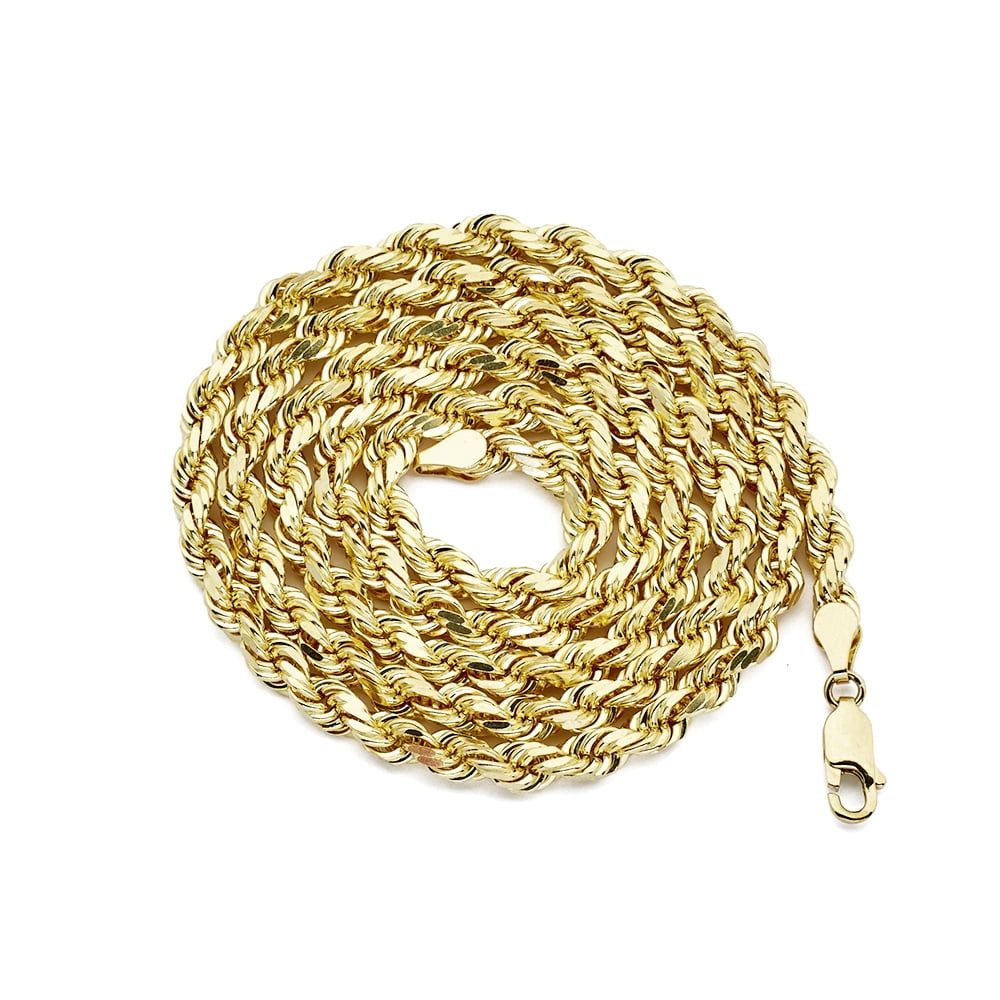 10K Yellow Gold Solid Diamond Cut Rope Chain Necklace (5mm, 24 ...