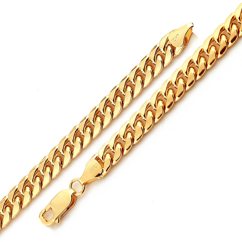 10K Yellow Gold Solid Miami Cuban Link Chain Bracelet Lobster Lock (7 ...