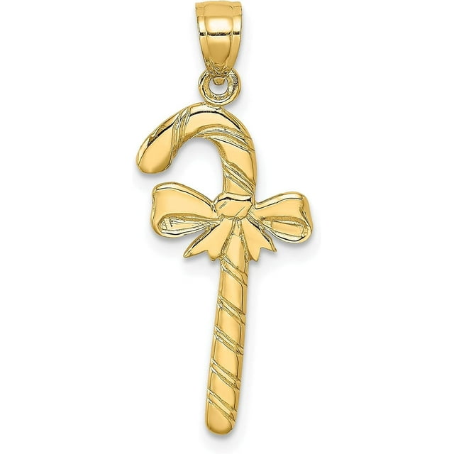 10K Yellow Gold Solid Polished Candy Cane Pendant - 27.3mm - Walmart.com