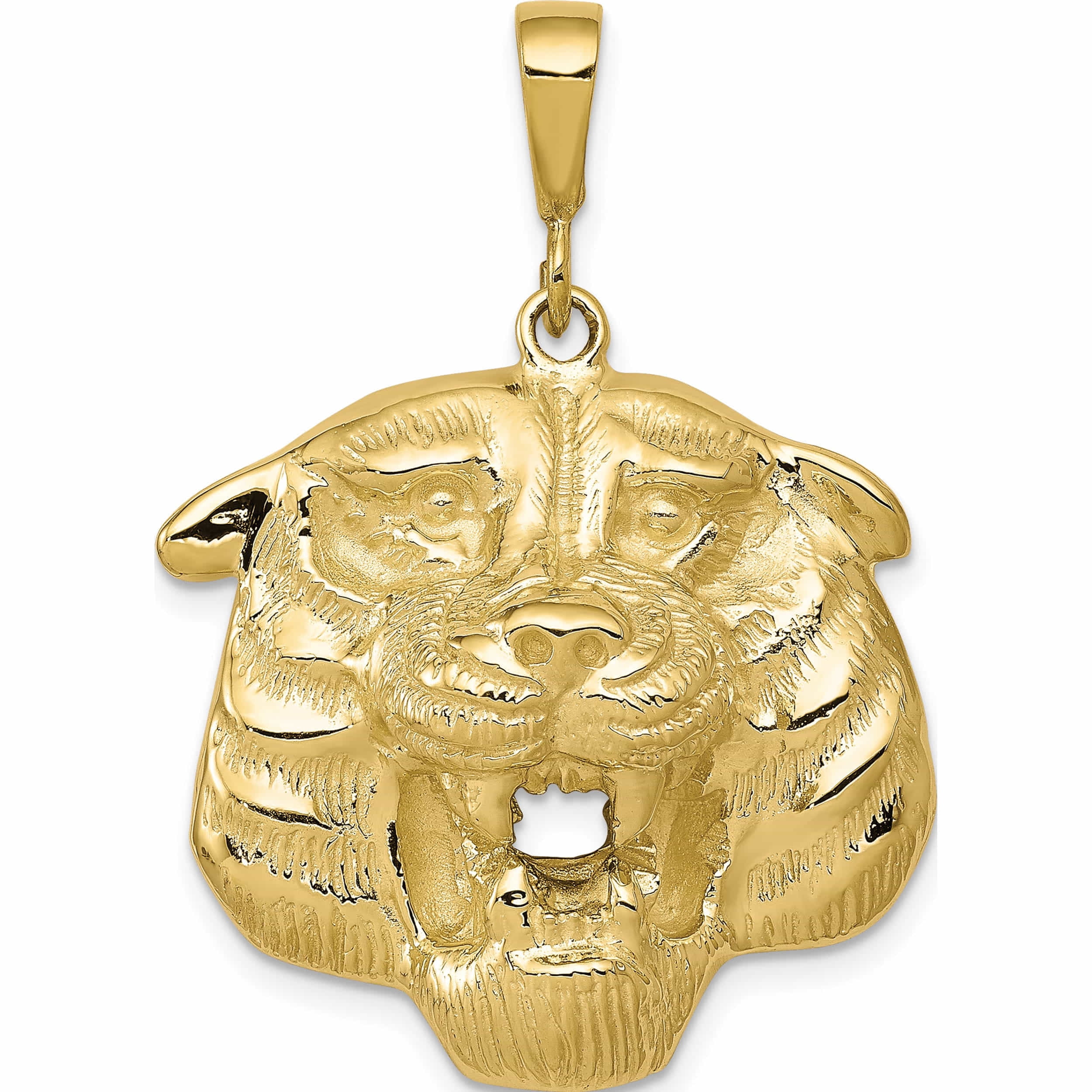 10K Yellow Gold Solid Polished Tiger Head Charm (35 X 26) Made In ...