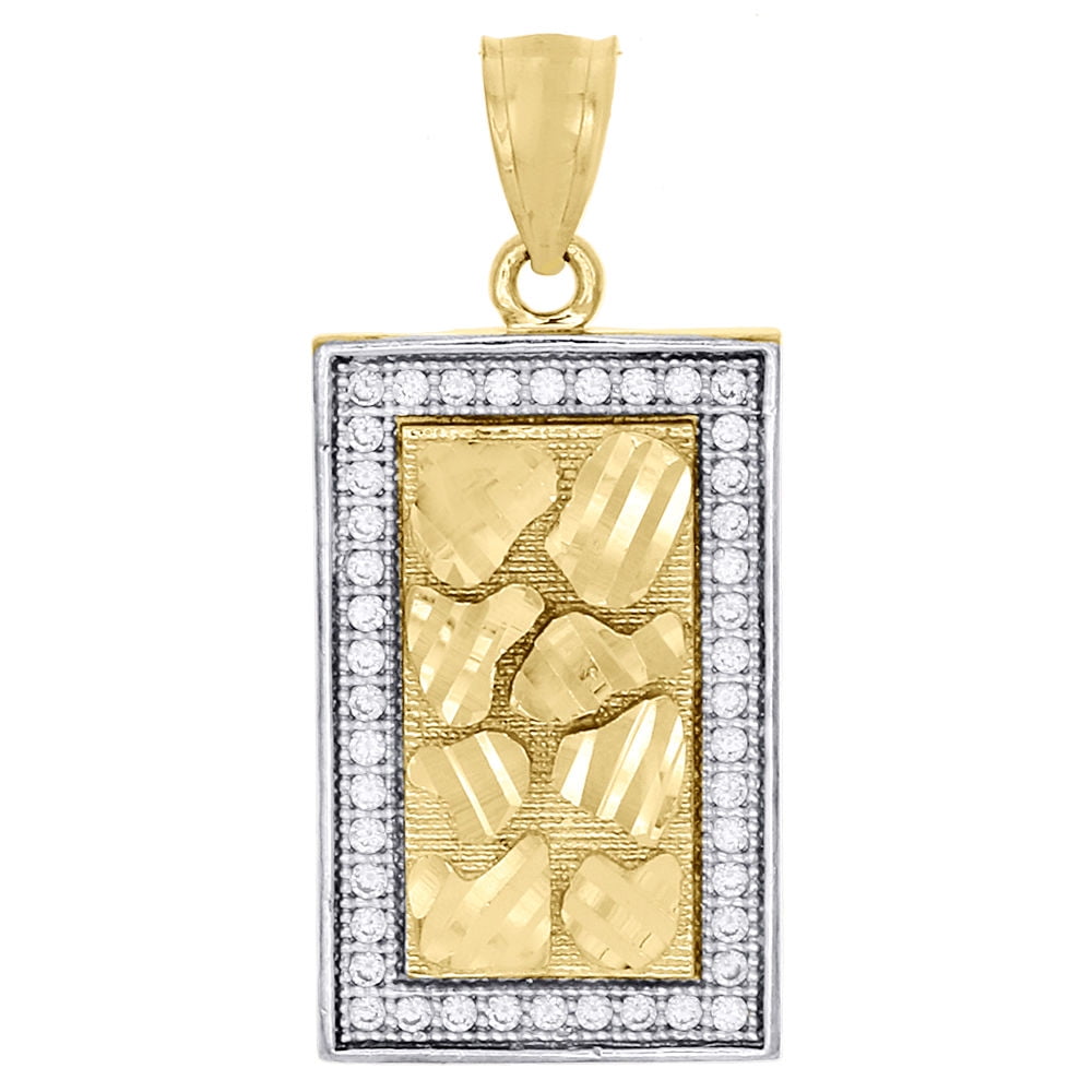10K Yellow Gold Square Frame Pendant Ore Nugget Design Simulated ...