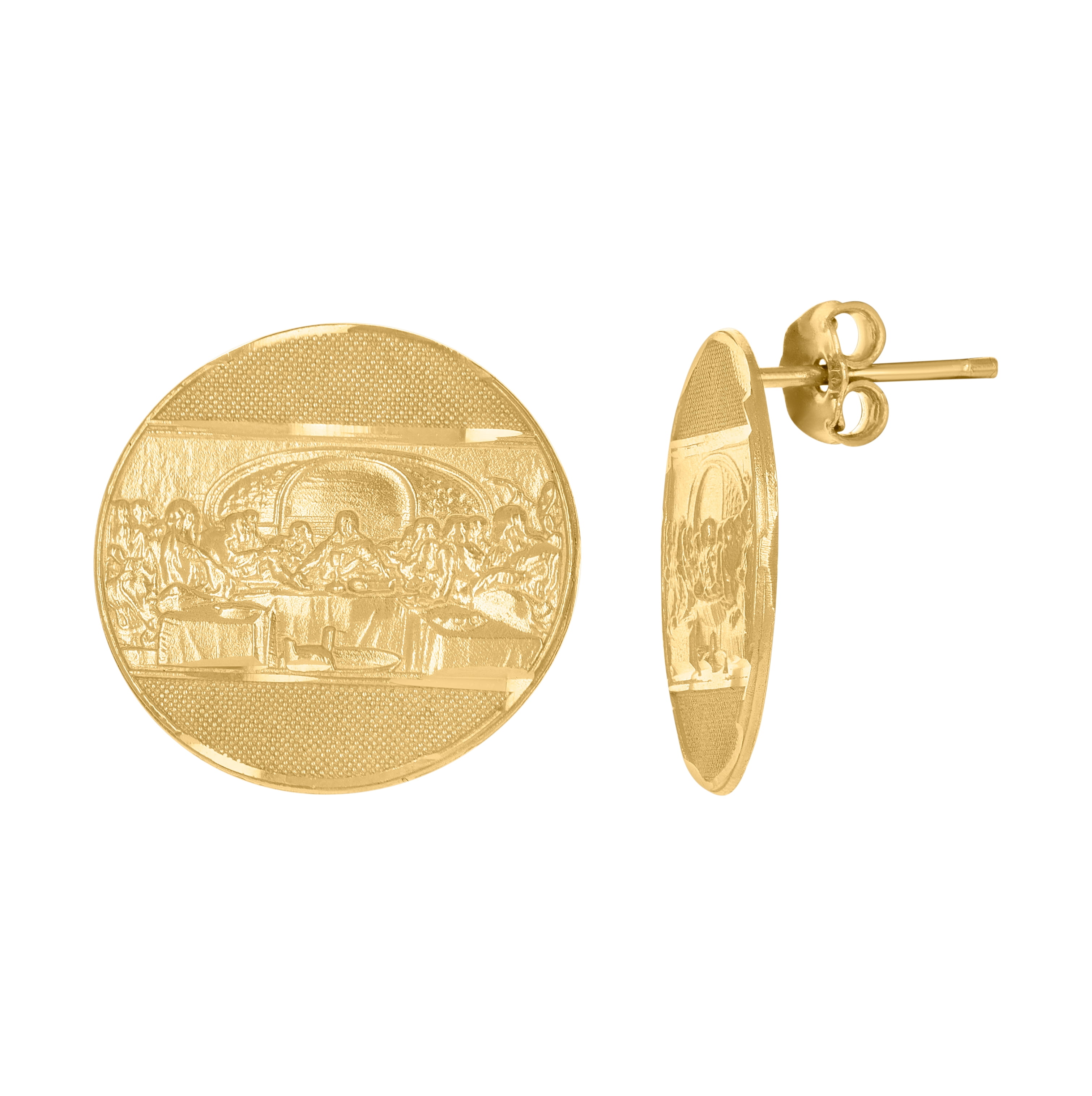 10K Yellow Gold Textured Mens Last Supper 16mm Religious Push Back ...