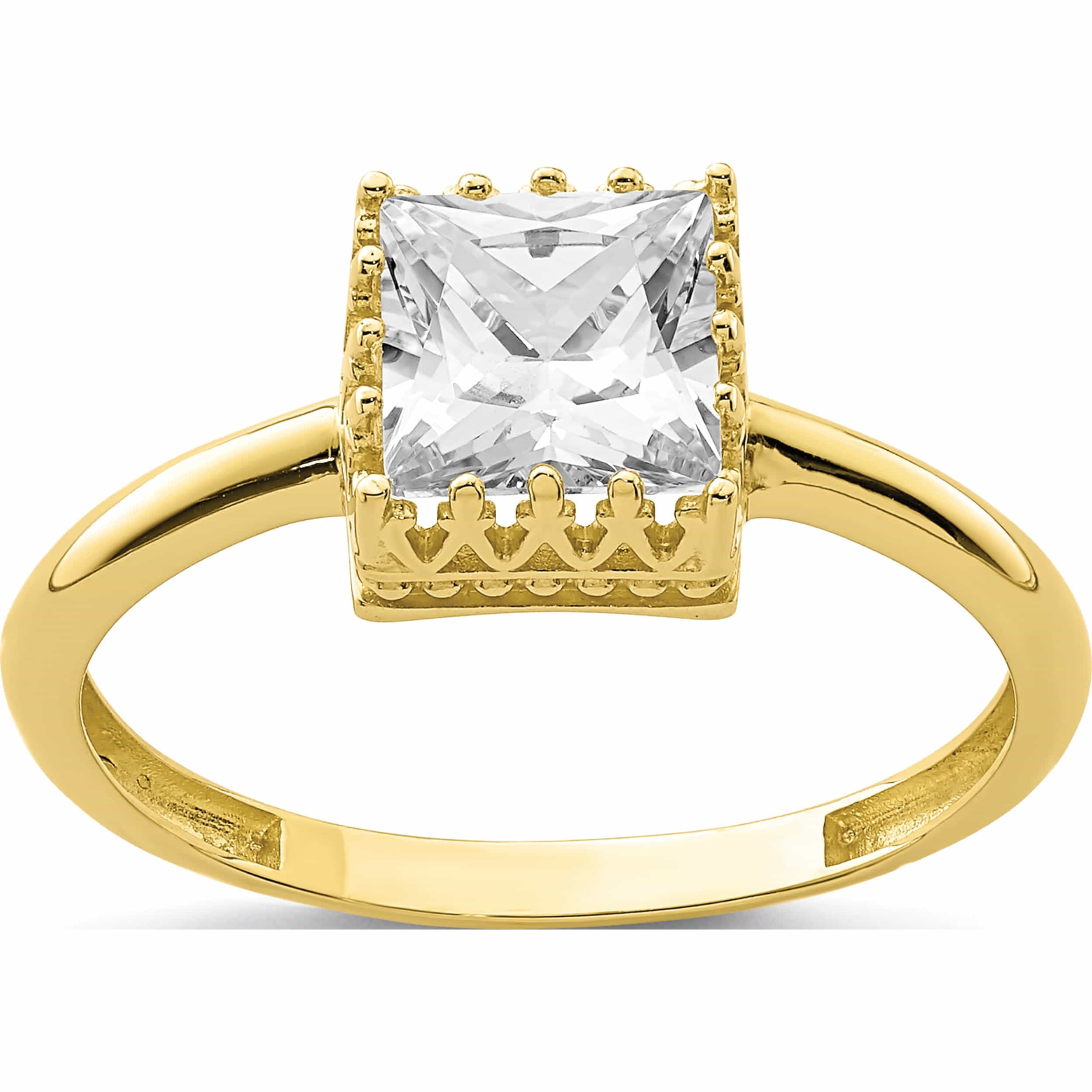 10K Yellow Gold Tiara Collection Polished Square Cz Ring (Size 7) Made ...