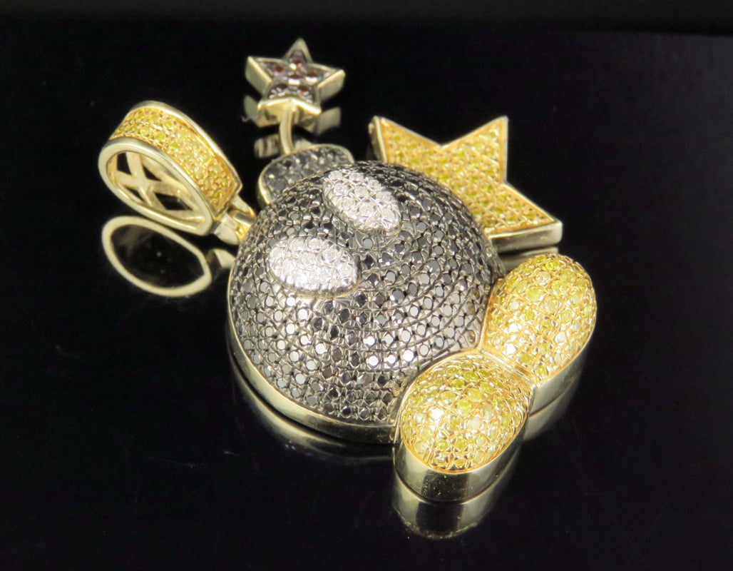 10K Yellow Gold Treated Black Canary Diamond Mario Bomb Pendant 2 CT 1. ...