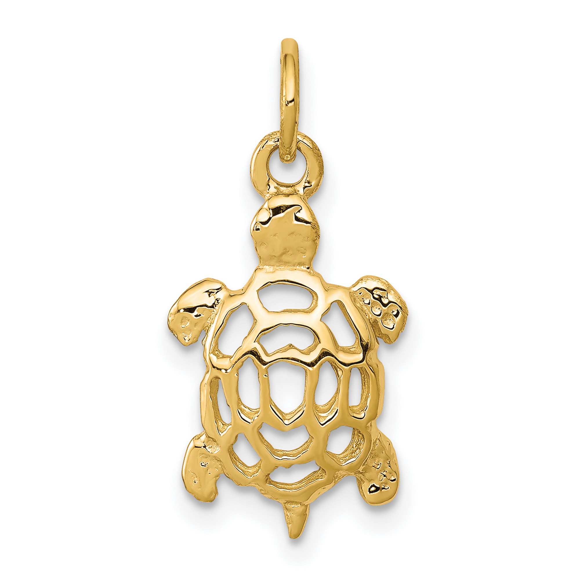10K Yellow Gold Turtle Pendant with Open Back Shell 20 mm x 11 mm ...