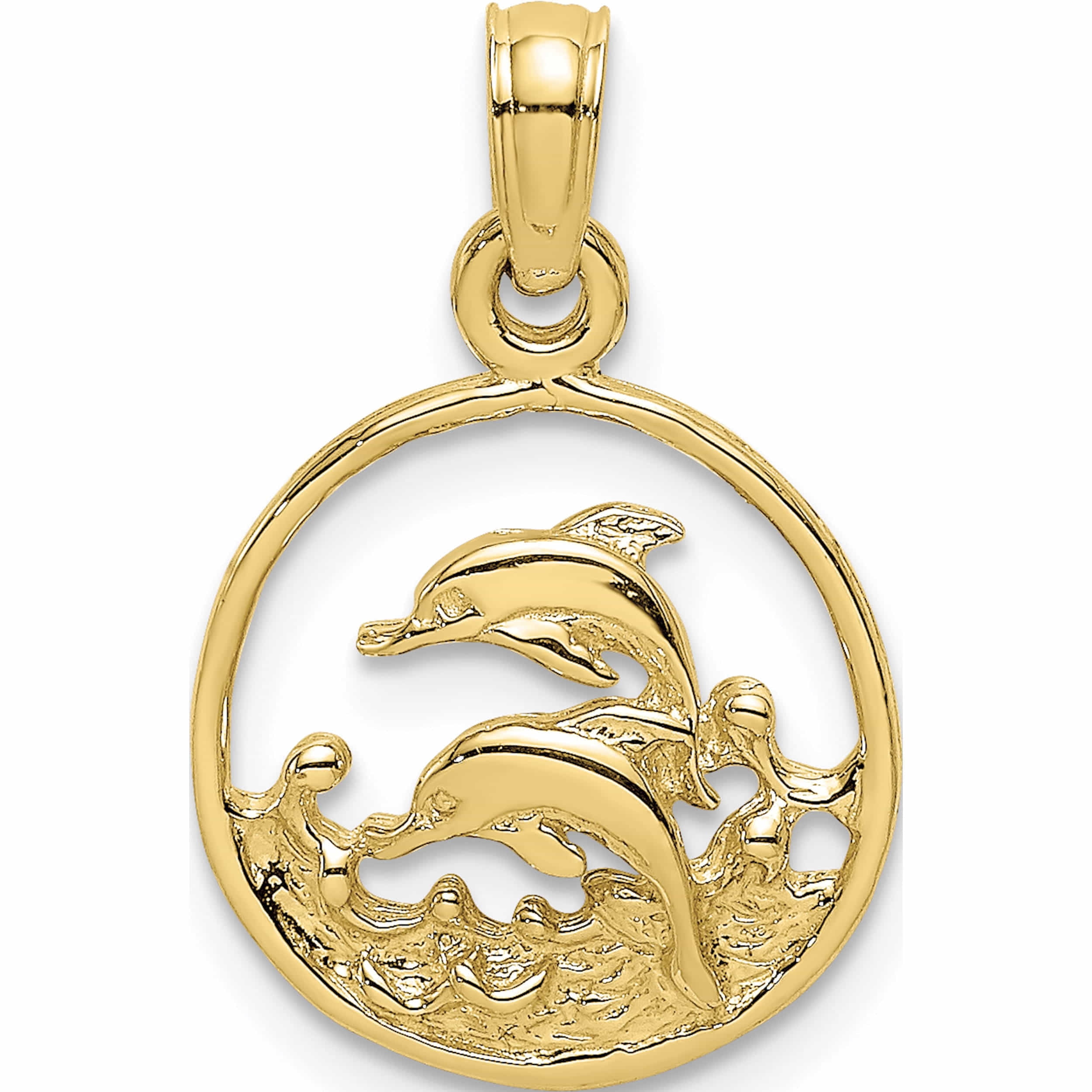 10K Yellow Gold Two Dolphins In Circle Charm (12.4 X 12.4) Made United ...