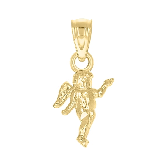 10K Yellow Gold Unisex 0.70" Diamond Cut Cupid Charm Standing Angel ...