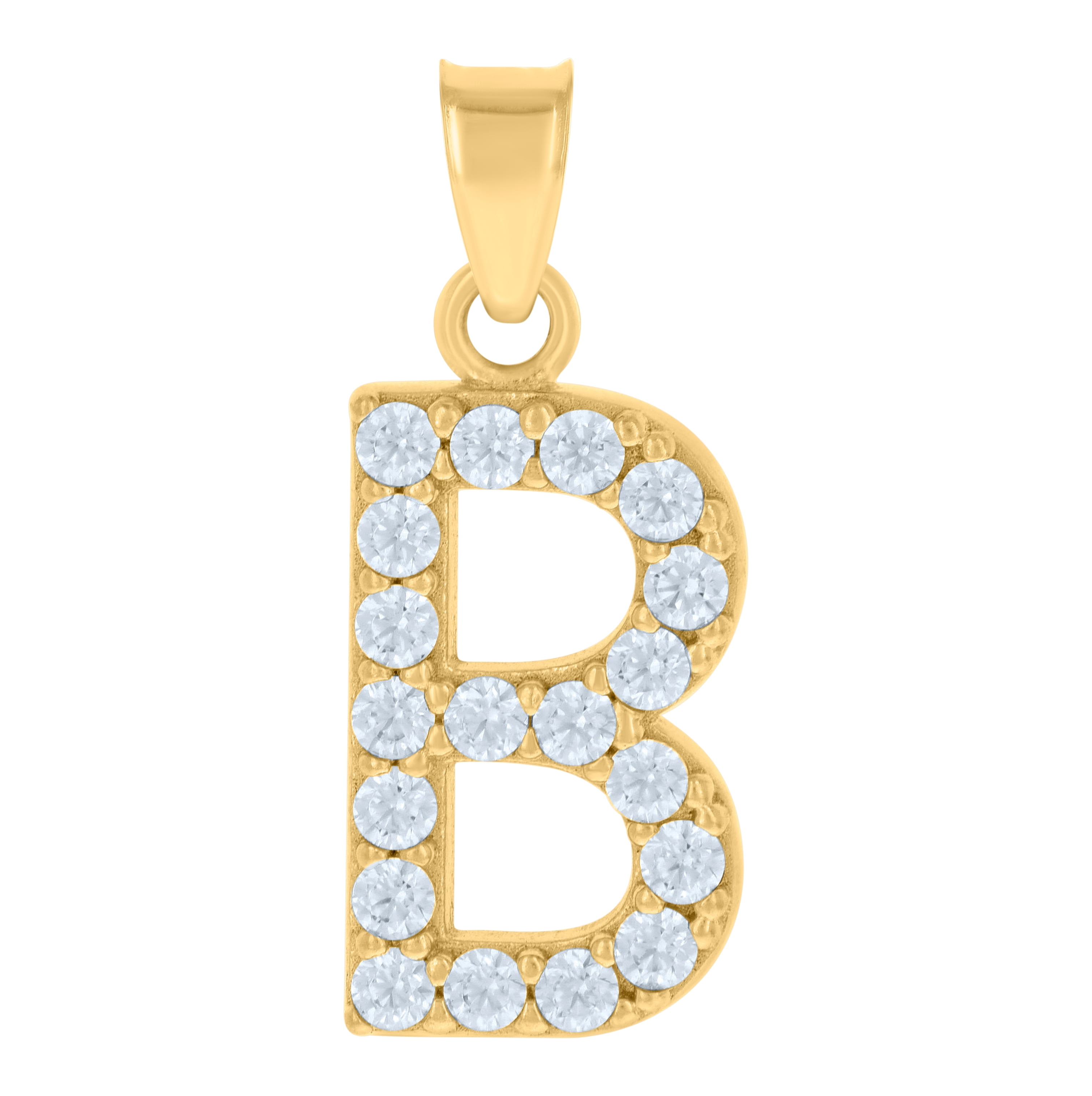 10K Yellow Gold Unisex Cubic-Zirconia Initial Alphabet B Charm Pendant ...