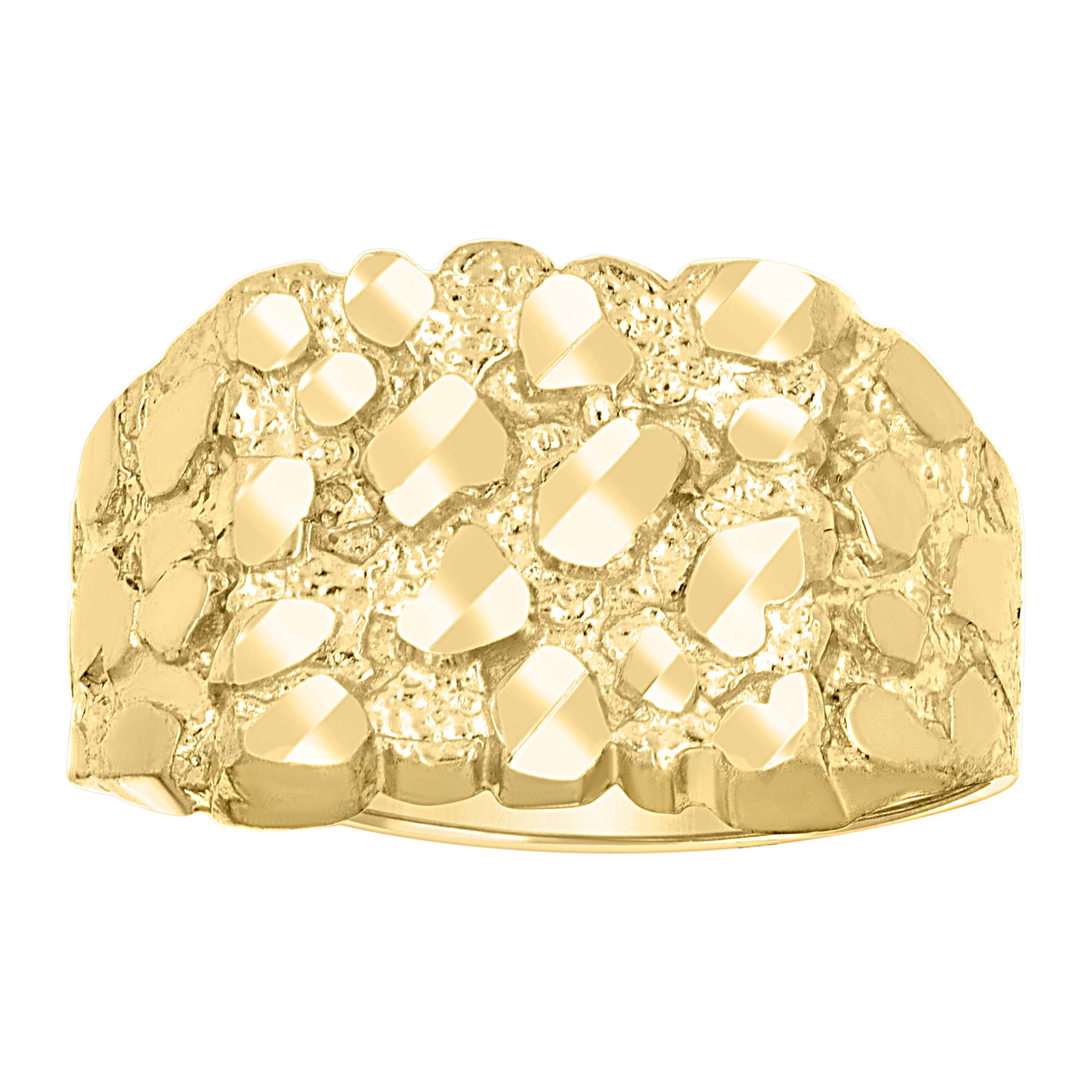 10K Yellow Gold Unisex Diamond Cut 11mm Textured Band Domed Nugget Ring ...
