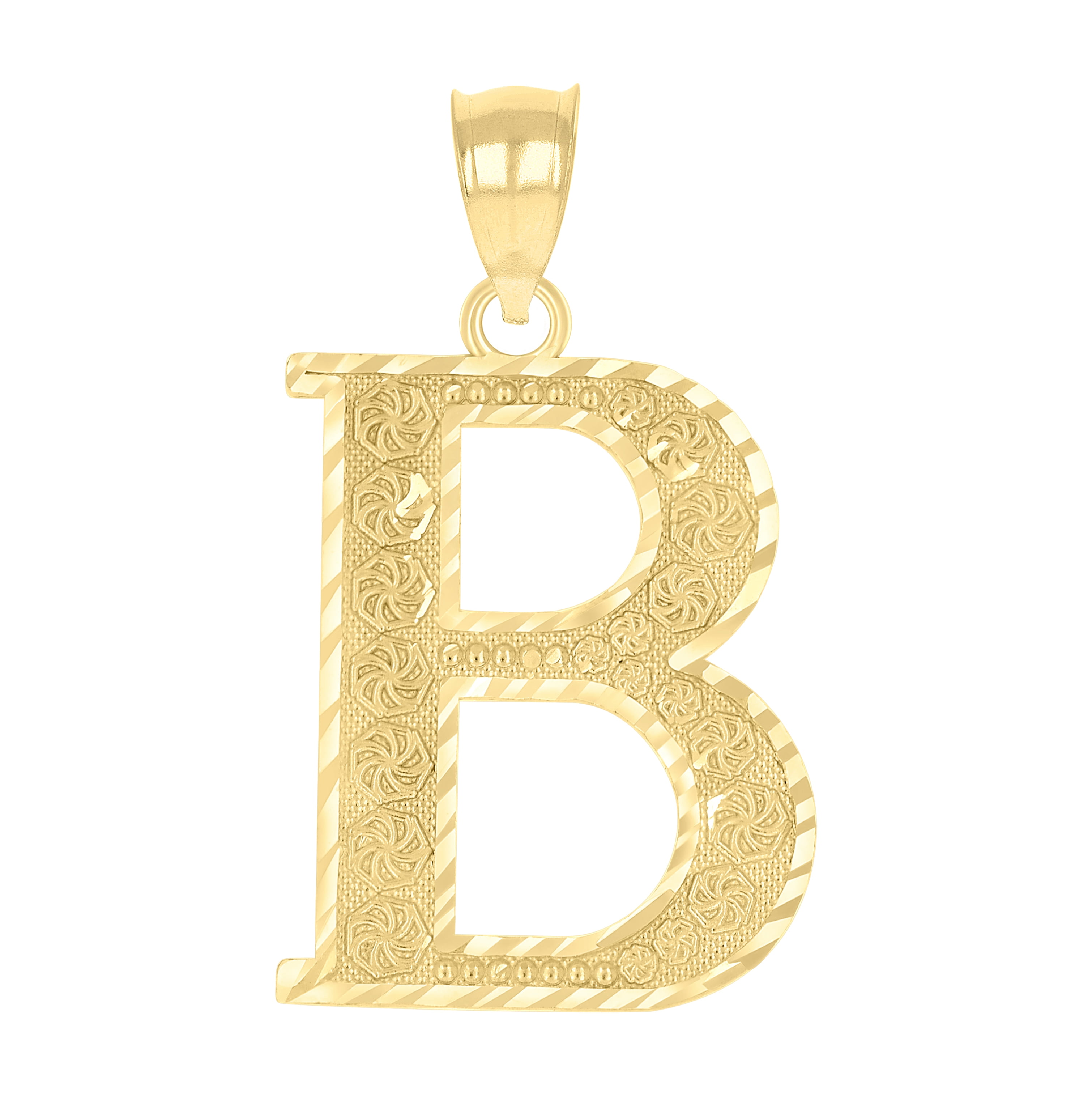 10K Yellow Gold Unisex Diamond-Cut Initial Letter B Charm Pendant ...