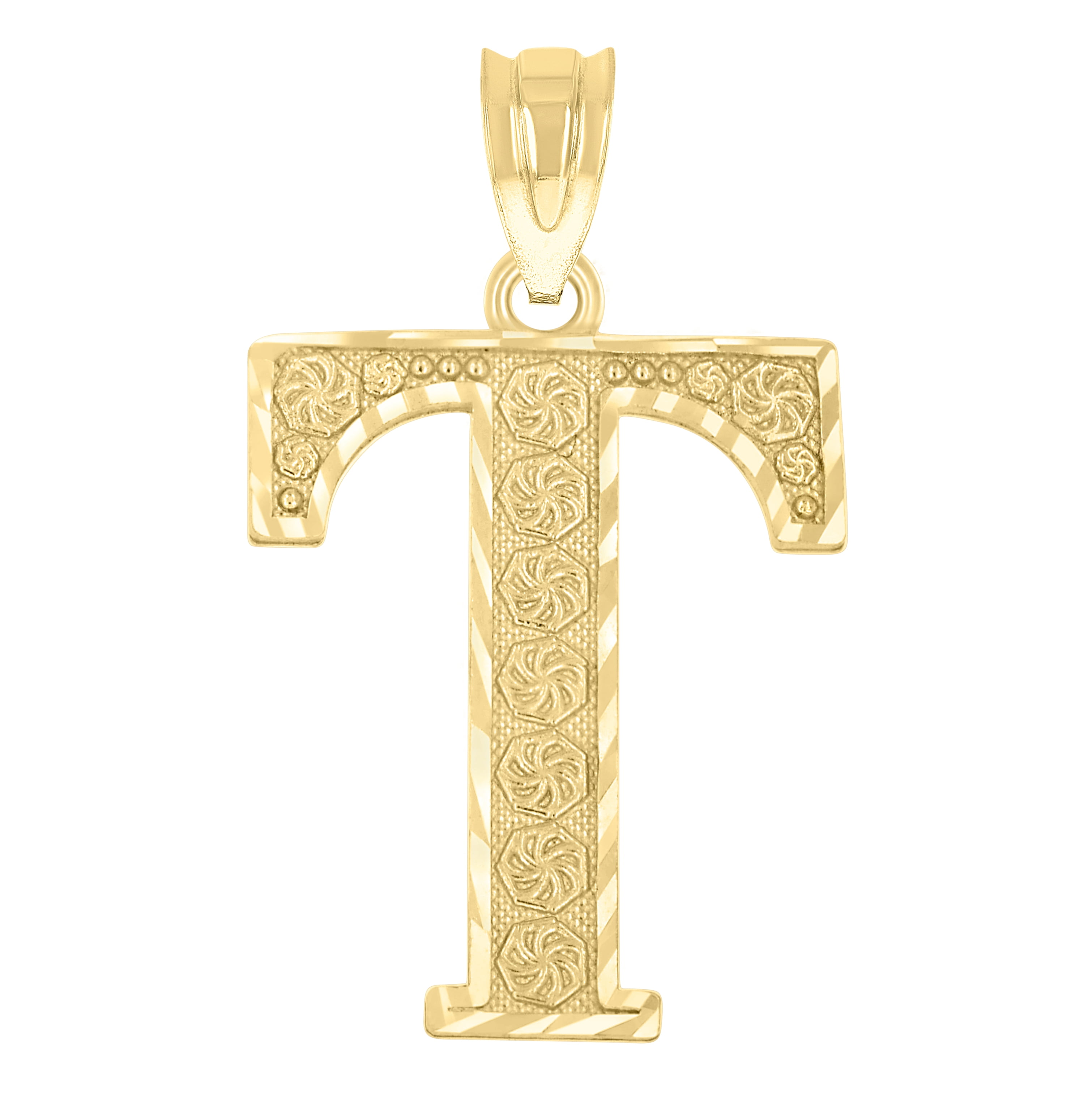 10K Yellow Gold Unisex Diamond-Cut Initial Letter T Charm Pendant ...