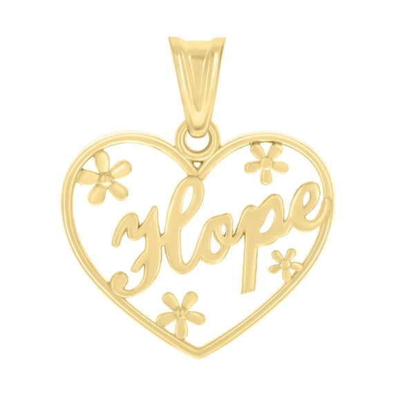 10K Yellow Gold Women's Polished 0.75" Charm Script HOPE Flowers Heart ...