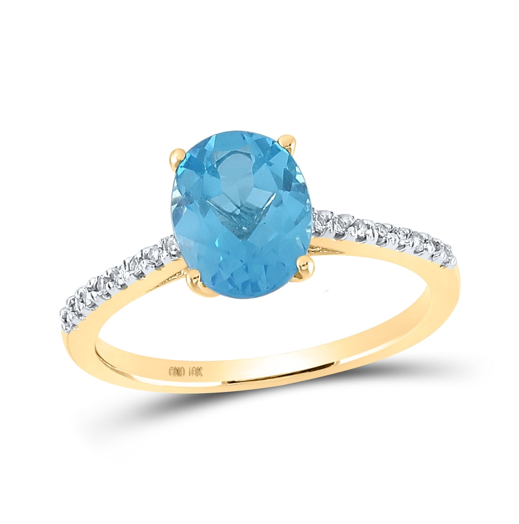 10K Yellow Gold Womens Oval Synthetic Blue Topaz Solitaire Ring 2-1/3 ...
