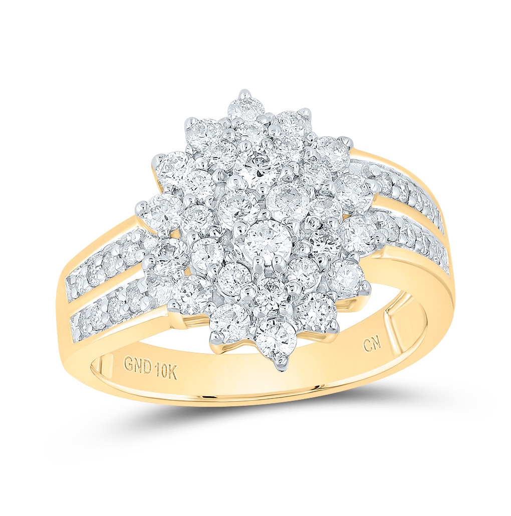 10K Yellow Gold Womens Round Dia. Oval Cluster Ring 1ctw, Women's Size ...