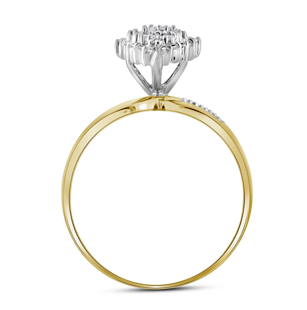 10K Yellow Gold Womens Round Prong-set Diamond Oval Cluster Ring 1/8 ...