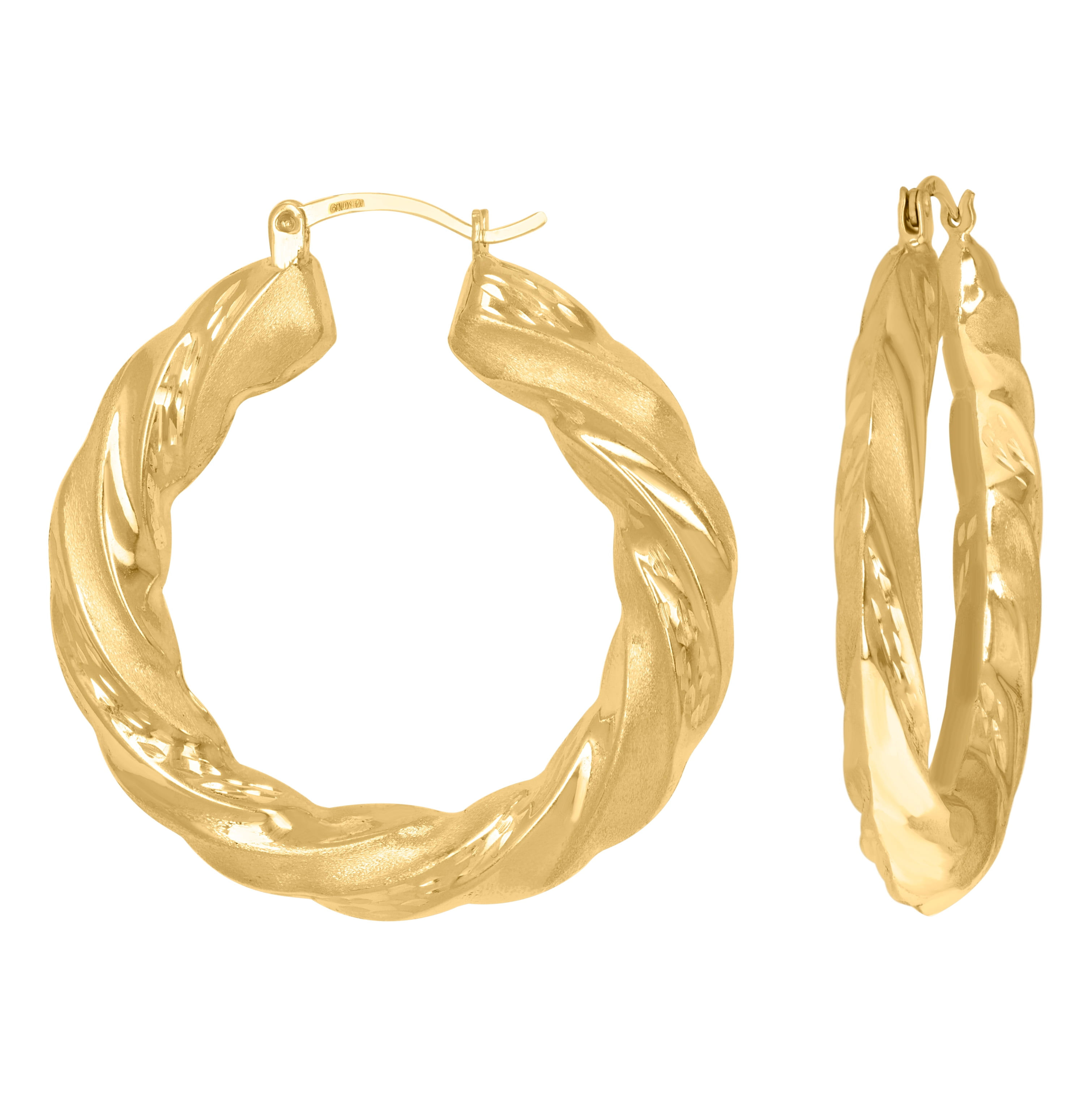 10K Yellow Gold Womens Twisted Hinged Hoops Huggies - Walmart.com
