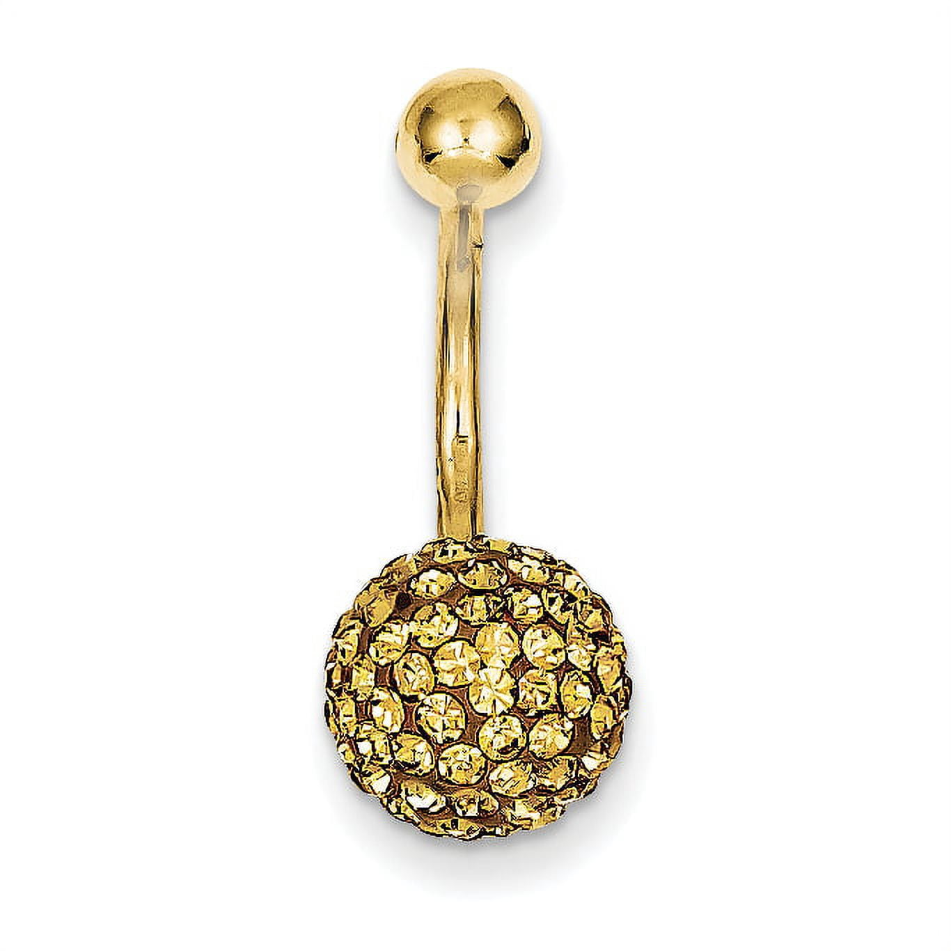 10K Yellow Gold with Champagne Crystal Ball Belly Dangle Naval Jewelry ...