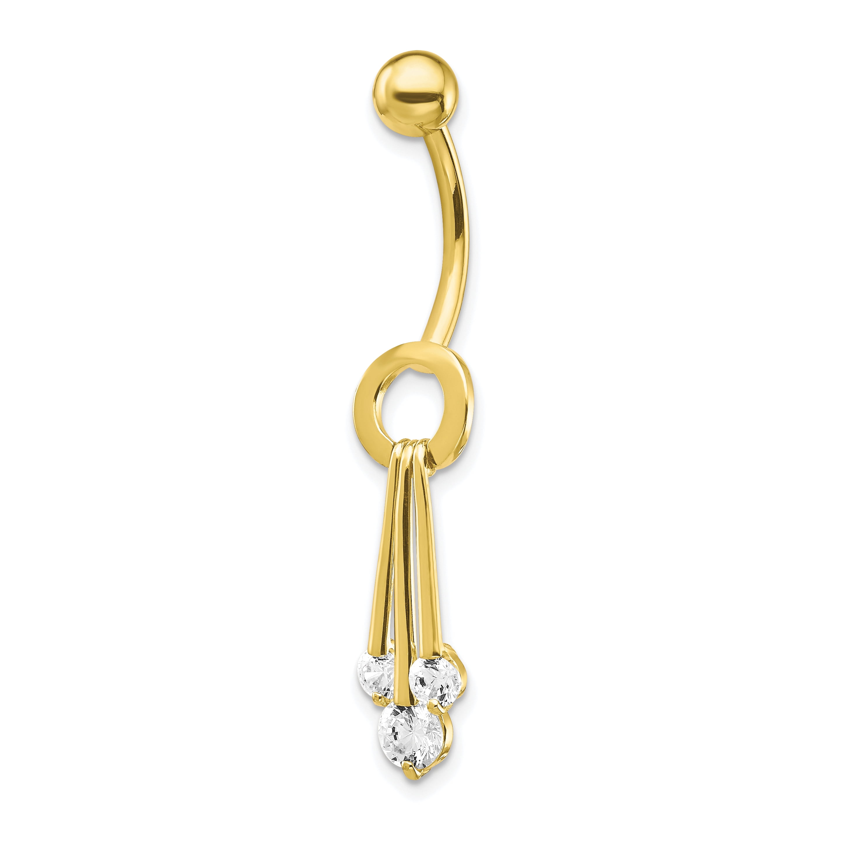 10K Yellow Gold with Dangly Cubic Zirconia s Belly Dangle Naval Jewelry ...