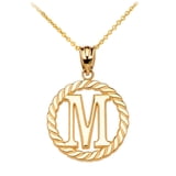10K Yellow Solid Gold Initial in Rope Circle Pendant / Necklace Initial ...