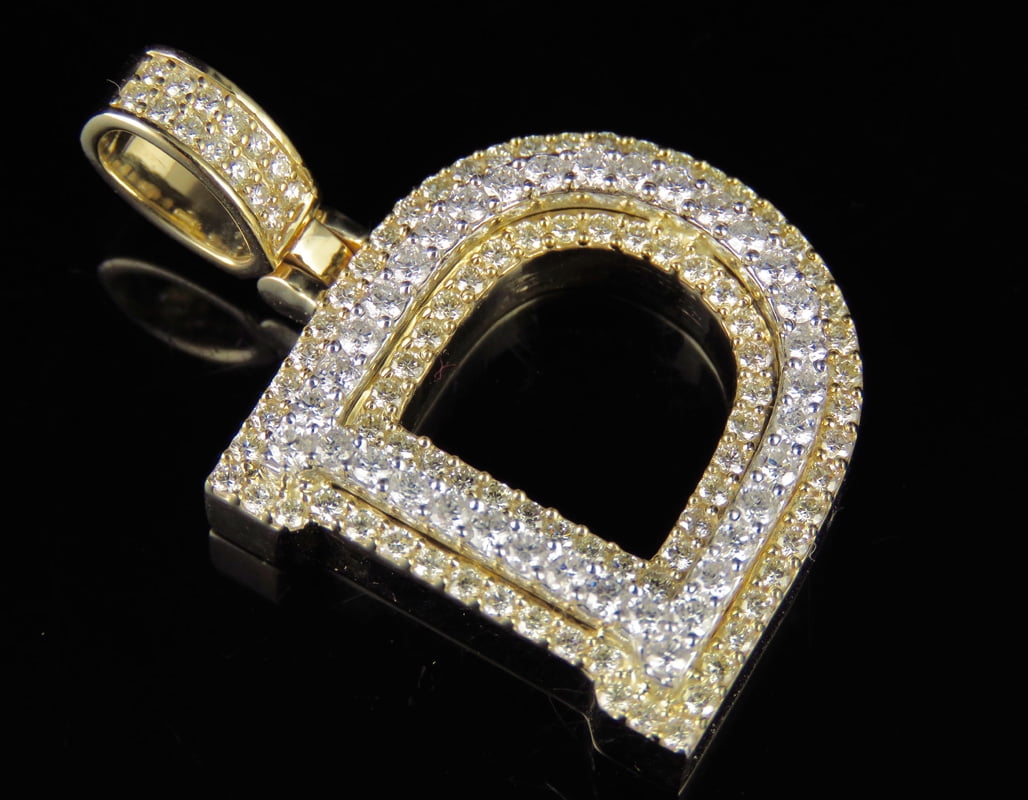 10K Yellow White Gold Real Diamond Custom 3D Initial D Letter Pendant 1 ...