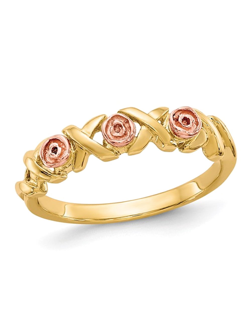 10K Yellow and Pink Gold Rose Flower Ring - Walmart.com