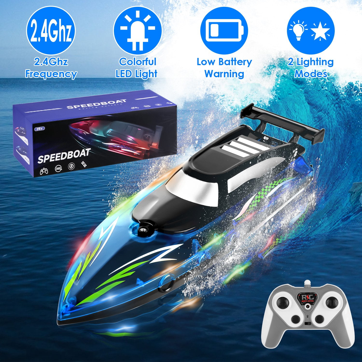 10KM/H 40Mins 2.4Ghz LED Light RC Boat. Remote Control Racing Boat Toys ...