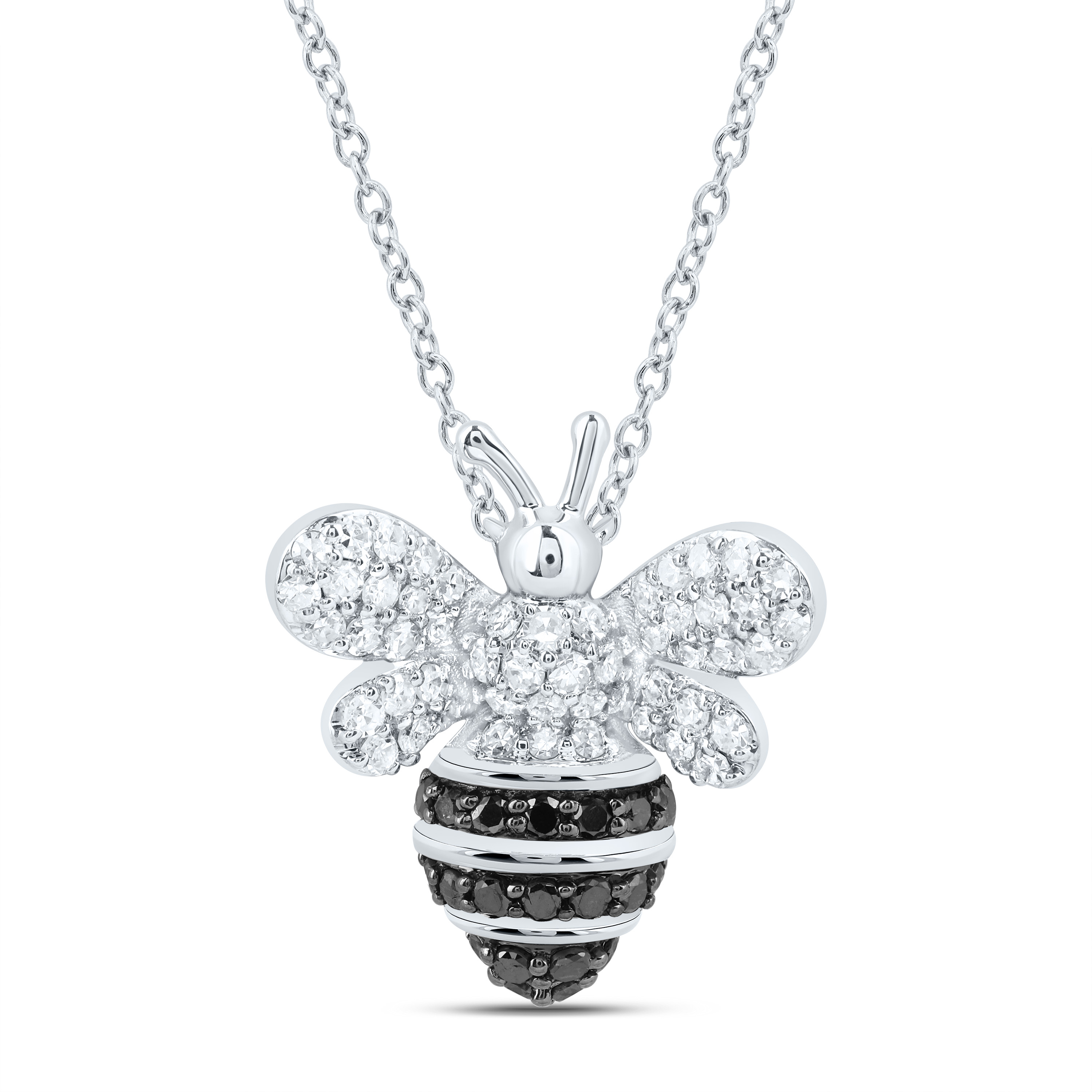 10Kt White Gold 3/8 Ctw Natural Diamond Round Black Diamond Honey Bee ...