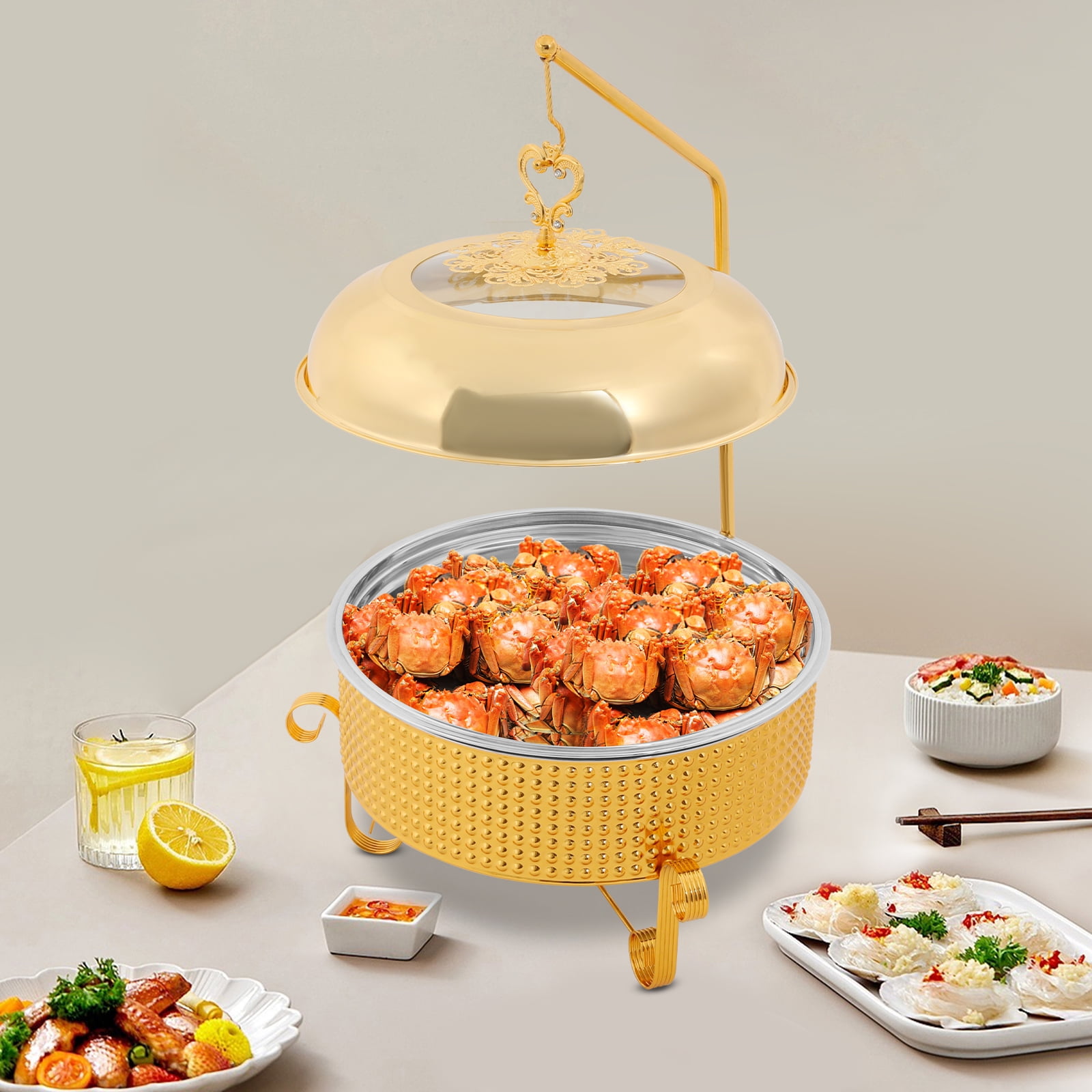 10L/10.57QT Gold Chafing Dish Buffet Set, Stainless Steel Round Chafer ...