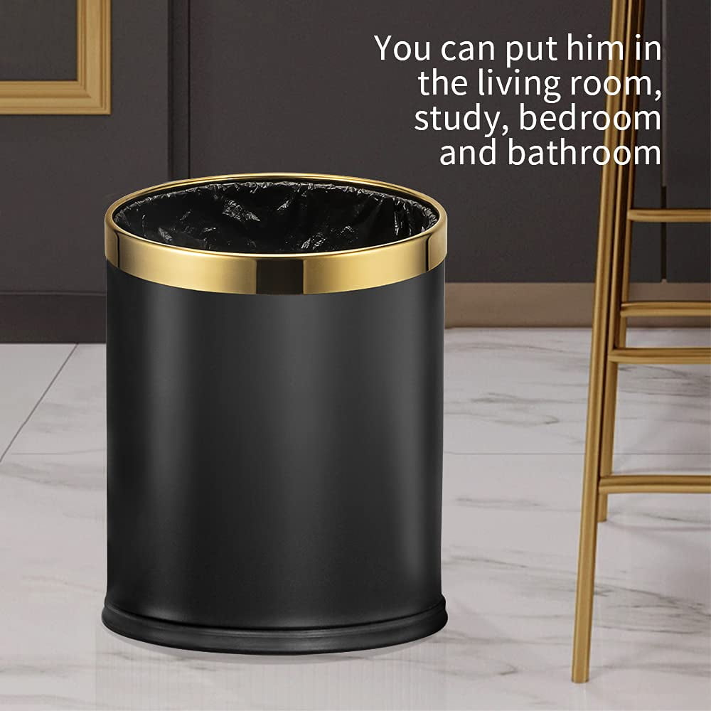 10L/2.6GAL Black and Gold Open Top - Metal Trash Bin Without Lid for ...